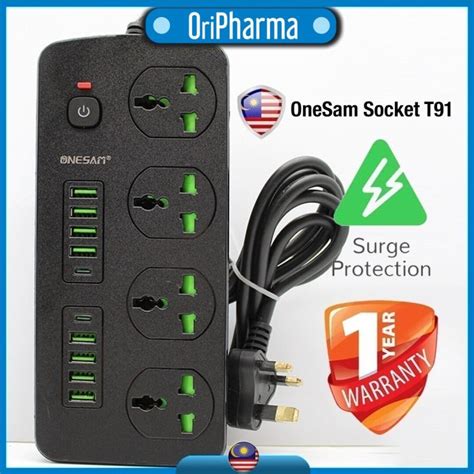 ONESAM T91 Power Socket With 4 Universal Socket 8 USB Output Black UK Plug Surge Protector