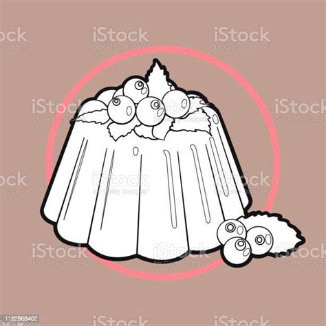 두꺼운 윤곽선이있는 베이지 색 배경에 푸딩의 손으로 그린 흑백 그림 플랑 타르트에 대한 스톡 벡터 아트 및 기타 이미지 플랑