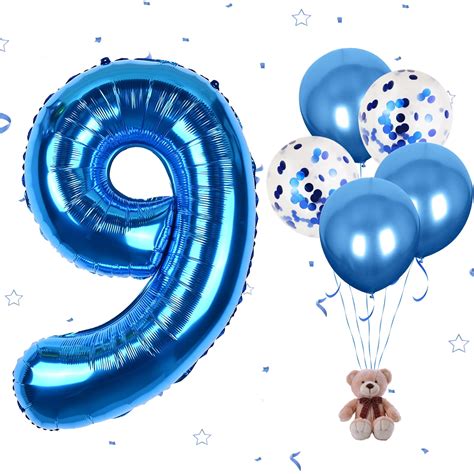Blue 9 Balloons Number 9 Balloons 40inch 9th Birthday Balloons Helium