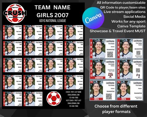 Select Soccer Roster Travel Team College Recruiting Editable