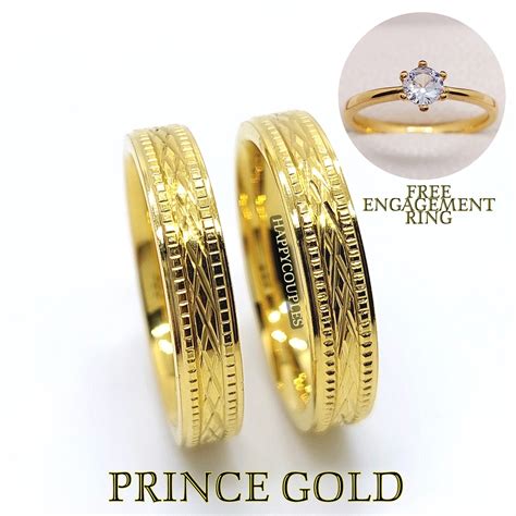 Sale Happy Couples Prince 3 In 1 Free Engrave Name Wedding Rings Set