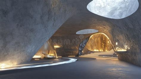 Abstract White Textured Cavernous Interior Architectural Rendering With
