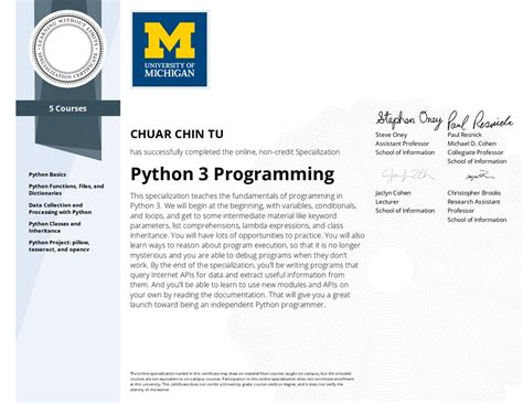 certified python 3 programming specialization eric chuar