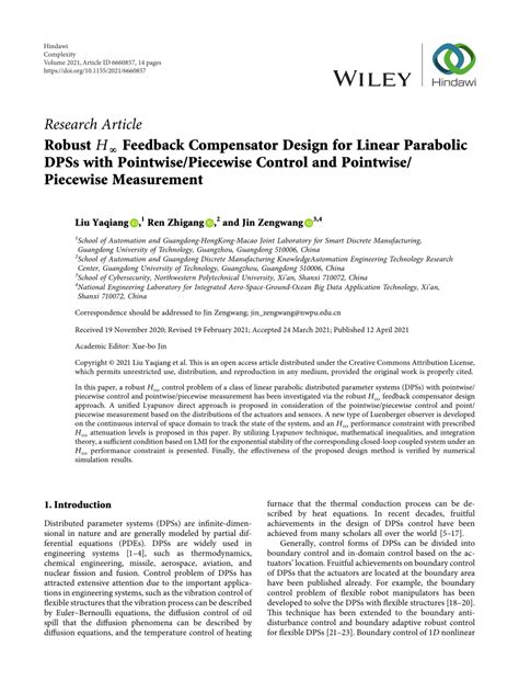 Pdf Robust H ∞ Feedback Compensator Design For Linear Parabolic Dpss