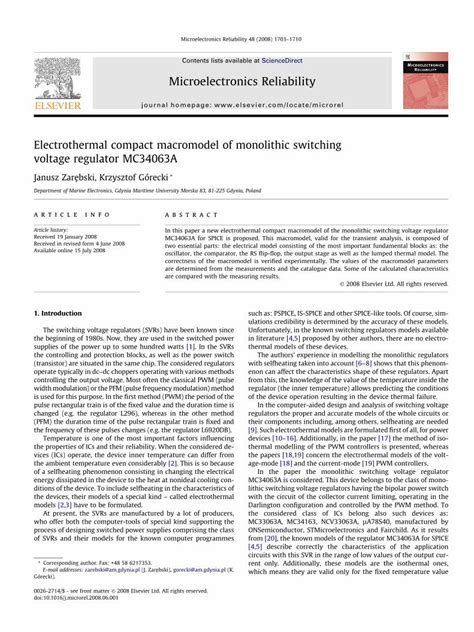 Pdf Electrothermal Compact Macromodel Of Monolithic Switching Voltage Regulator Mc34063a