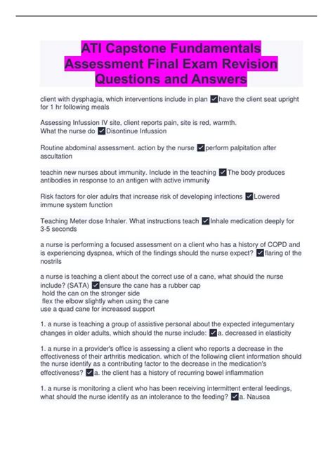 Ati Capstone Fundamentals Assessment Final Exam Revision Questions And Answers Ati Capstone