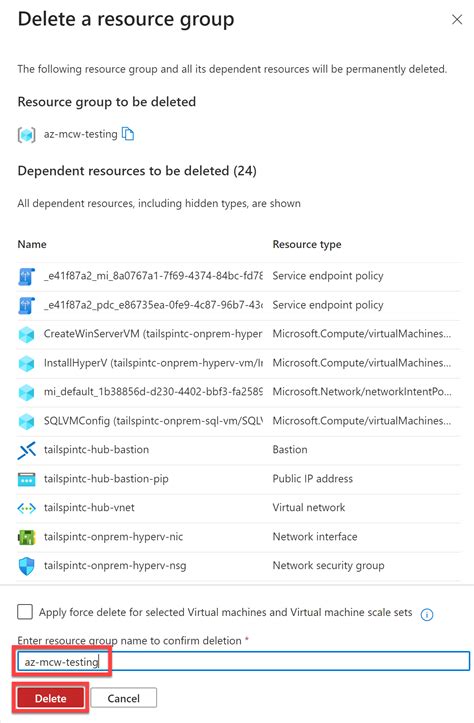 delete resource group to remove the exercise environment migrate