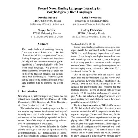 Towards Never Ending Language Learning For Morphologically Rich Languages Acl Anthology
