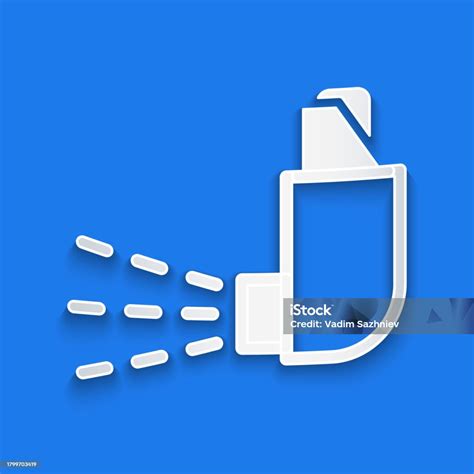 파란색 배경에 격리된 종이 절단 흡입기 아이콘 기침 완화 흡입 알레르기 환자 호흡기 의료 알레르기 천식 흡입기 스프레이 종이