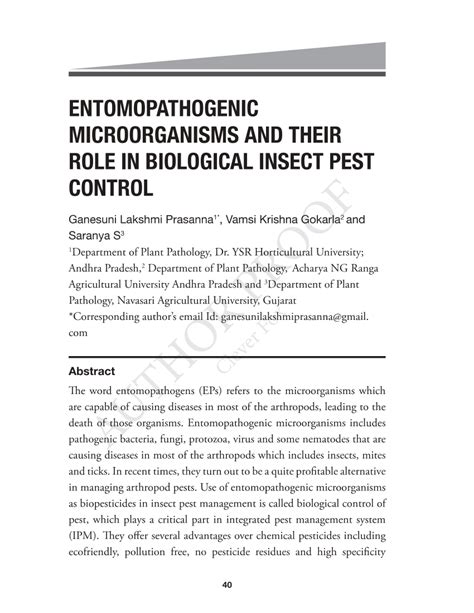 Pdf Entomopathogenic Microbes And Their Role In Biological Insect