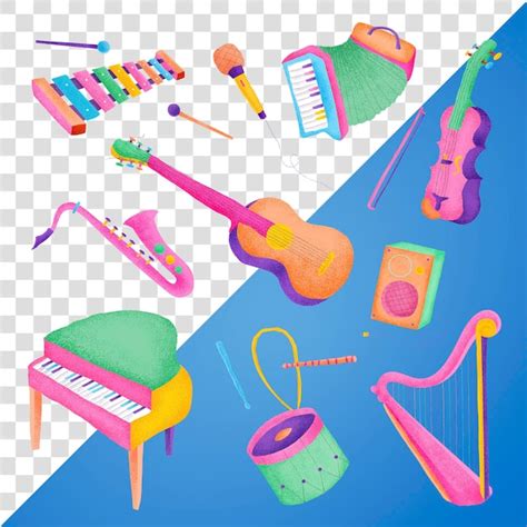Premium Psd Instruments Png Sticker Colorful Illustration Set