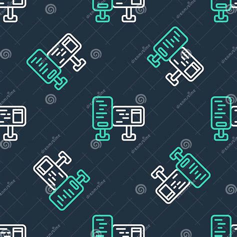 Line Computer Monitor Screen Icon Isolated Seamless Pattern On Black Background Electronic