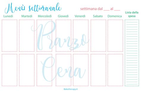 Menù Settimanale E Come Organizzare La Spesa Bake Therapy