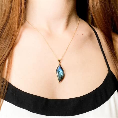 Leaf Labradorite Necklace Gold Asana Crystals 50 Sale