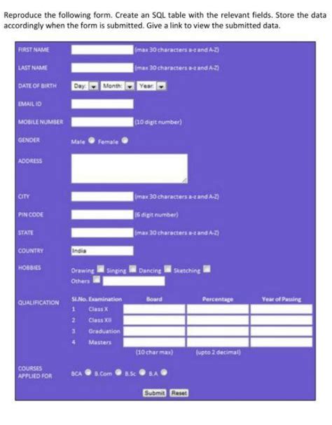 Solved Reproduce The Following Form Create An Sql Table