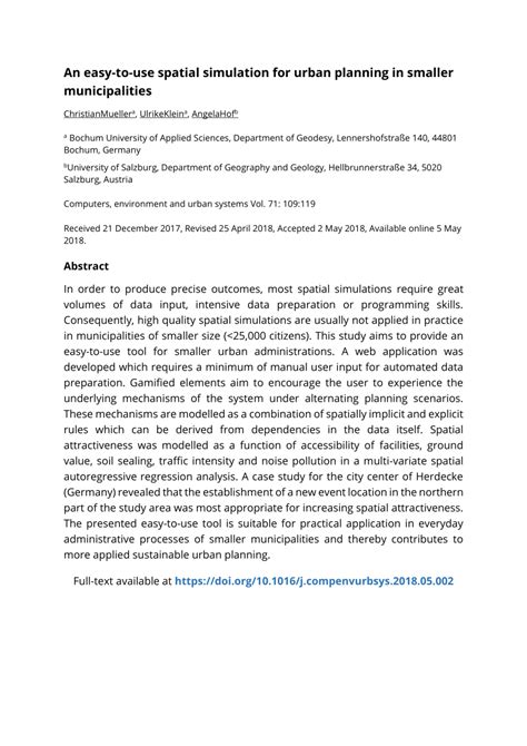 Pdf An Easy To Use Spatial Simulation For Urban Planning In Smaller Municipalities