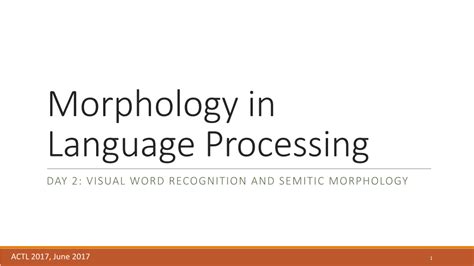 Morphology In Language Processing Day 2 Visual Word Recognition And