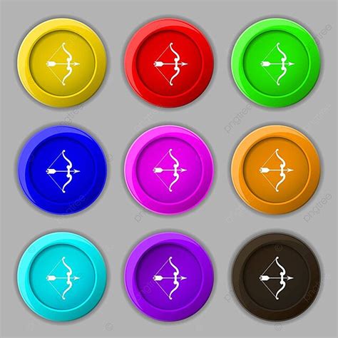 Vector Of Bow And Arrow Icon On Nine Round Colorful Buttons As A Symbol Vector Culture Aztec