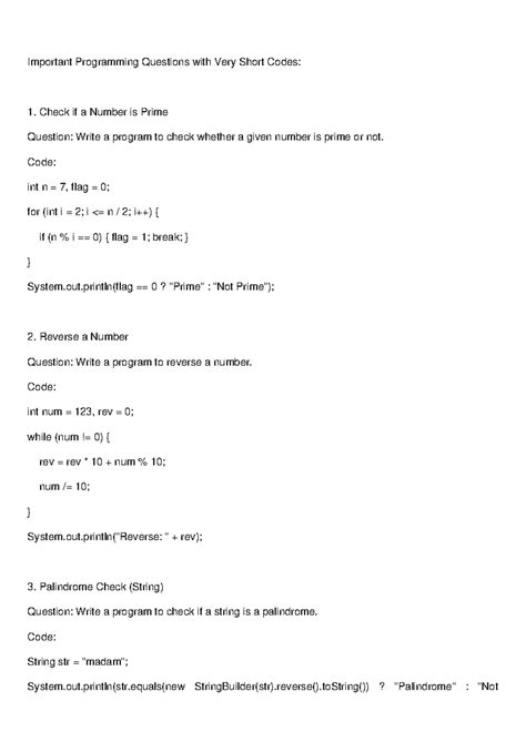 programming questions short codes important programming questions