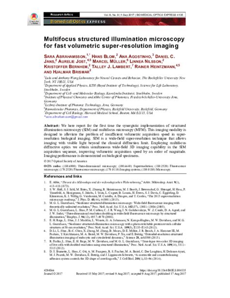 Pdf Multifocus Structured Illumination Microscopy For Fast Volumetric