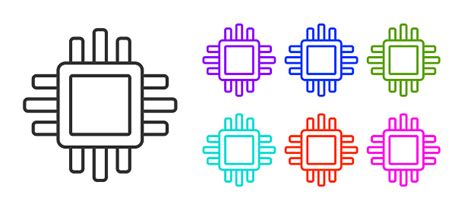 흰색 배경에 격리 된 마이크로 회로 Cpu 아이콘블랙 라인 컴퓨터 프로세서 회로 기판칩 또는 Cpu 마이크로 프로세서 다채로운