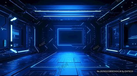 Ai创作图科幻 走廊 科技 蓝色 霓虹灯 金属 数字 虚拟现实 太空 飞船 未来派 流畅 黑暗 神秘 探索 创新 昵图网