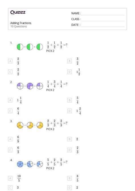 50 Adding Fractions Worksheets For 4th Grade On Quizizz Free And Printable