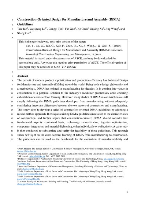 Pdf Construction Oriented Design For Manufacture And Assembly Dfma Guidelines