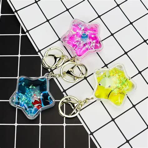 Sanlead 아크릴 움직이는 액체 키 체인 세트 귀여운 해양 생물 사랑스러운 펜던트 선물 열쇠 고리 유사 가방 열쇠 고리 기타 열쇠 고리