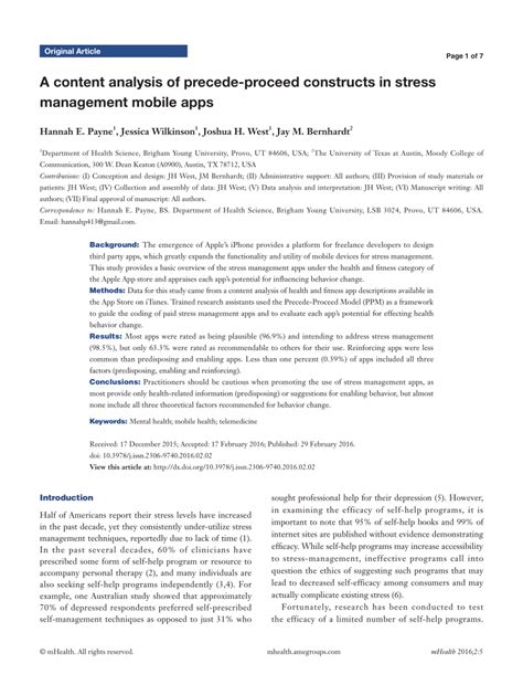 Pdf A Content Analysis Of Precede Proceed Constructs In Stress
