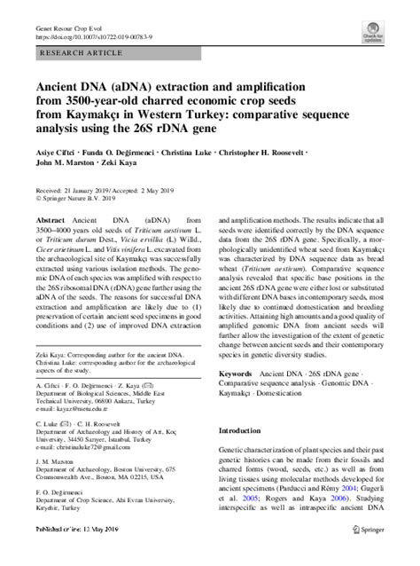 Pdf Ancient Dna Adna Extraction And Amplification From 3500 Year
