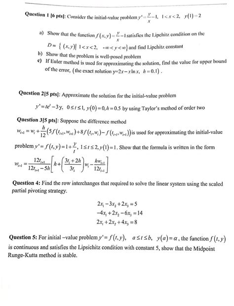 Solved Question Pts Consider The Initial Value Chegg