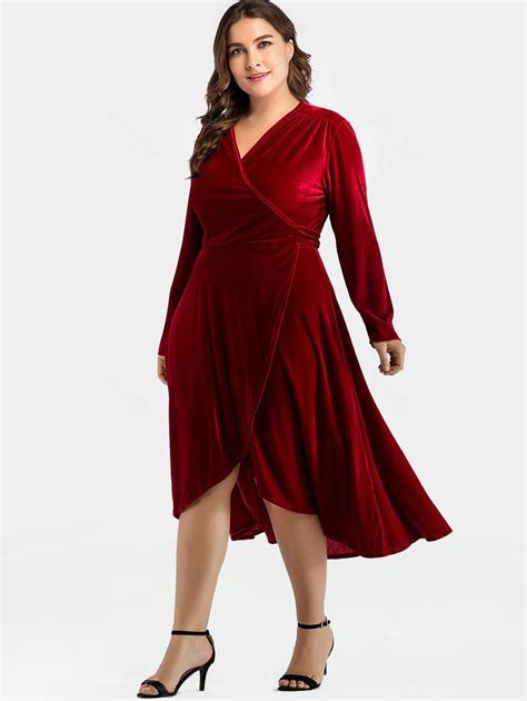 46 Off Surplice Neck Plus Size Velvet Wrap Dress Rosegal