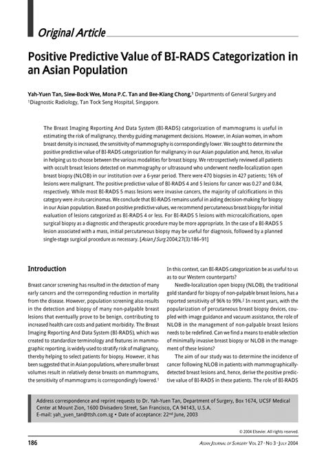 Pdf Positive Predictive Value Of Bi Rads Categorization In An Asian Population