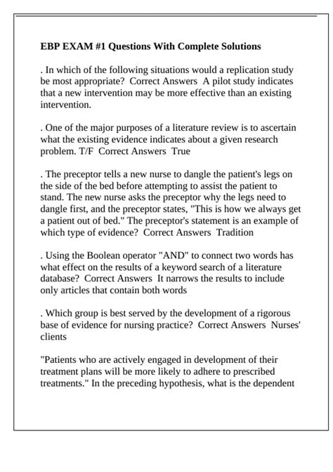 EBP EXAM 1 Questions With Complete Solutions EBP Stuvia US