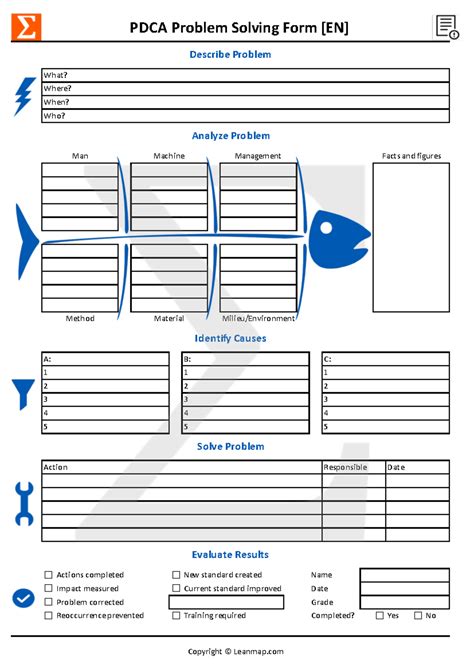 En Pdca Problem Solving Form Copyright © Leanmap ☐ ☐ ☐ ☐ ☐ ☐ ☐ ☐ ☐ No Pdca Problem Solving