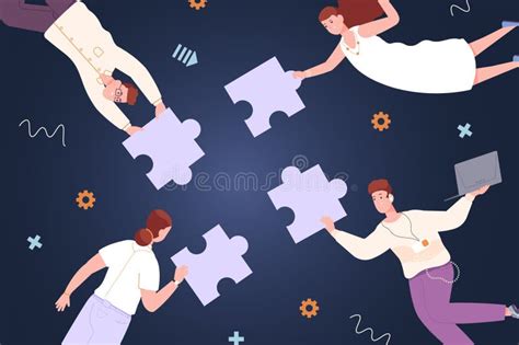 Coworkers Assembling Puzzle Colleague Group Build Jigsaw Employee Help In Problem Business