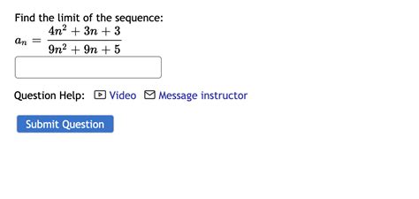 solved find the limit of the sequence 4n2 3n 3 9n2 in