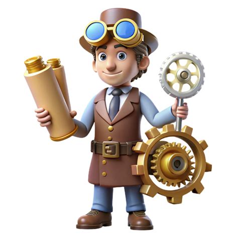 Beautiful Traditional Steampunk Inventor 3d Render High Quality