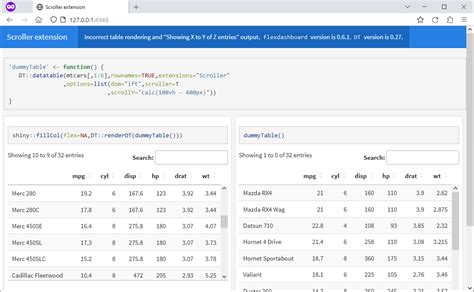 incorrect `dt datatable ` rendering with scroller extension · issue