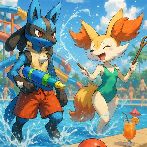 Lucario And Braixen Having Fun Together By Theaverageitalianboi On