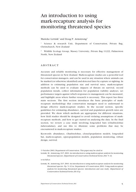 Pdf An Introduction To Mark Recapture Analysis For Monitoring
