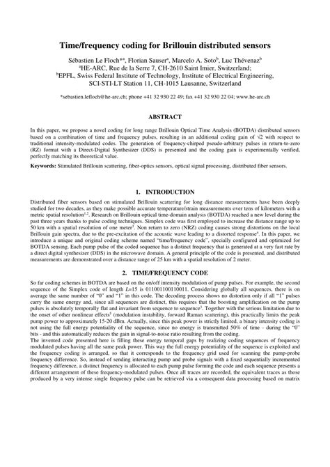 Pdf Timefrequency Coding For Brillouin Distributed Sensors