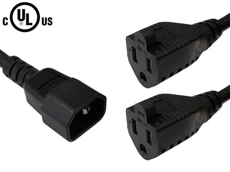1ft Iec C14 To 2x Nema 5 15r Power Splitter Cable 16awg 13a 125v