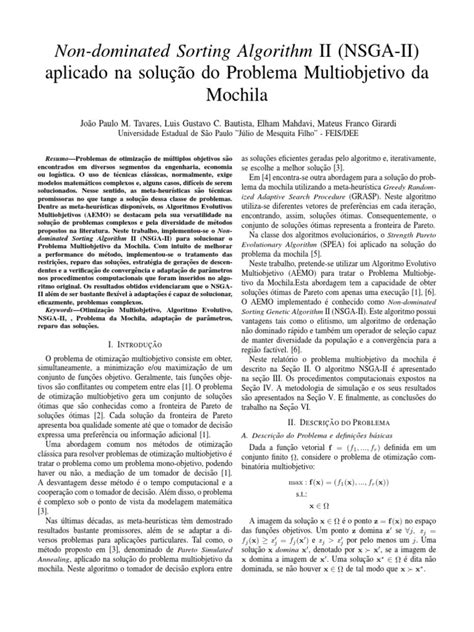 Non Dominated Sorting Algorithm Ii Nsga Ii Aplicado Na Soluc Ao Do