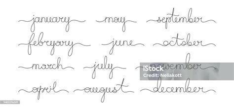 months names line cursive calligraphy set calendar continuous