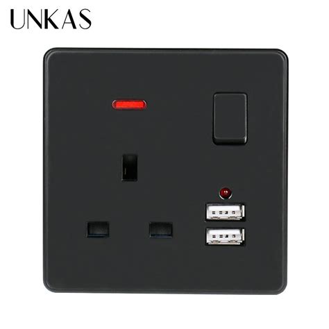 Unkas Black Wall Power Socket 13a Uk Standard Swit Grandado