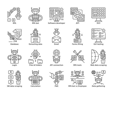 Rpa Linear Icons Set Robotic Process Automation Clerical Process Automation Software Robots