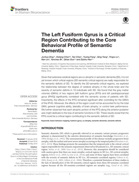 Pdf The Left Fusiform Gyrus Is A Critical Region Contributing To The