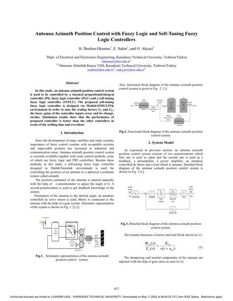 Pdf Antenna Azimuth Position Control With Fuzzy Logic And Self Tuning Fuzzy Logic Controllers